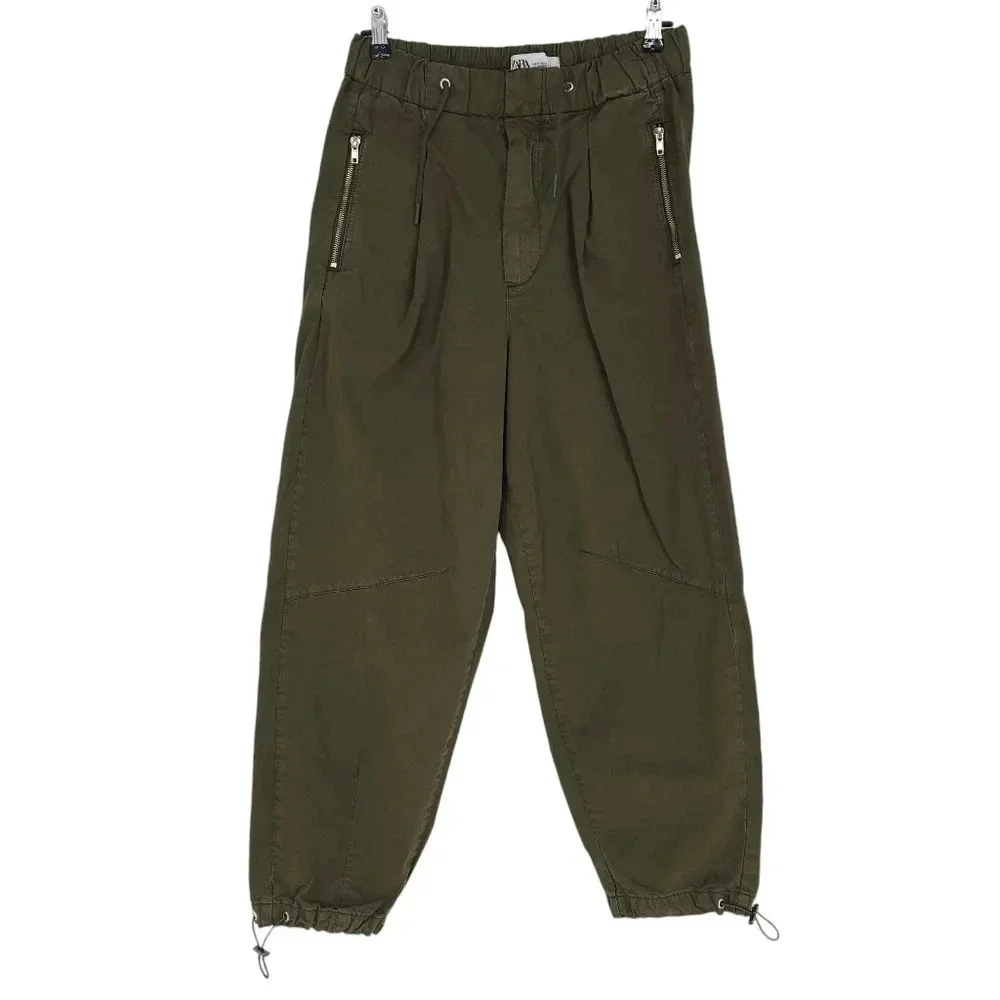 Zara | Pants & Jumpsuits | Zara Relaxed Daily Pants Olive Green Pleated ...